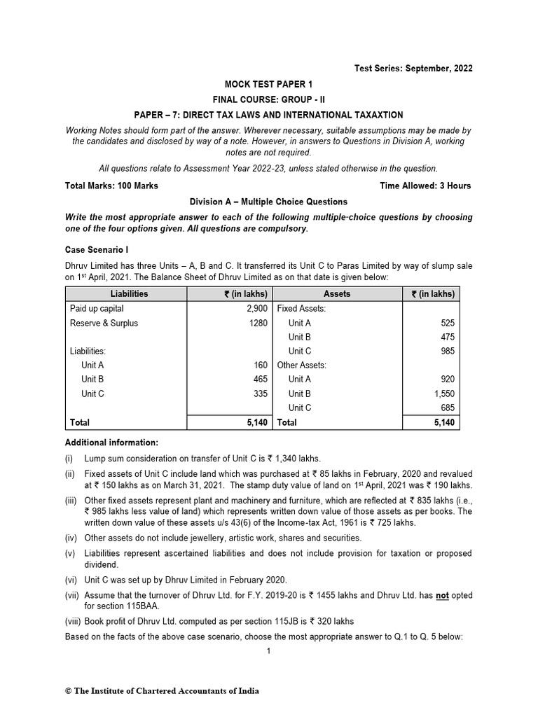 CA Final DT Q MTP 1 Nov 2022 | PDF | Income Tax | Expense