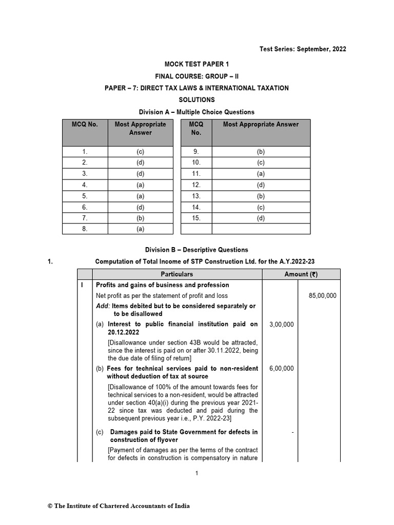 CA Final DT A MTP 1 Nov 2022 | PDF | Capital Gains Tax | Tax Deduction
