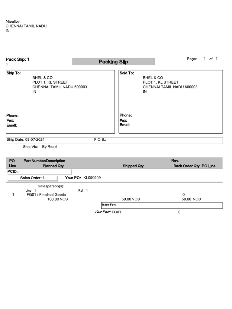 Packing Slip | PDF
