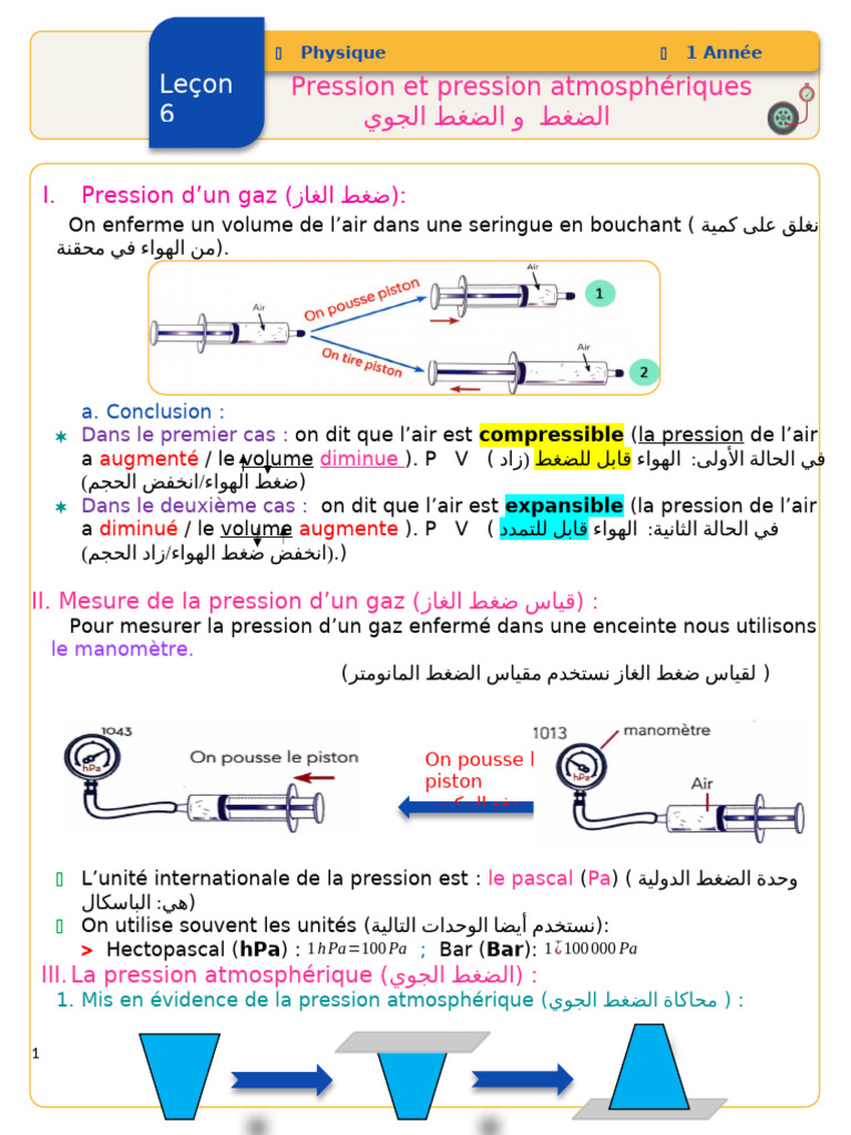 6 Pression Et Pression Atmosphérique | PDF | Pression atmosphérique | Pression