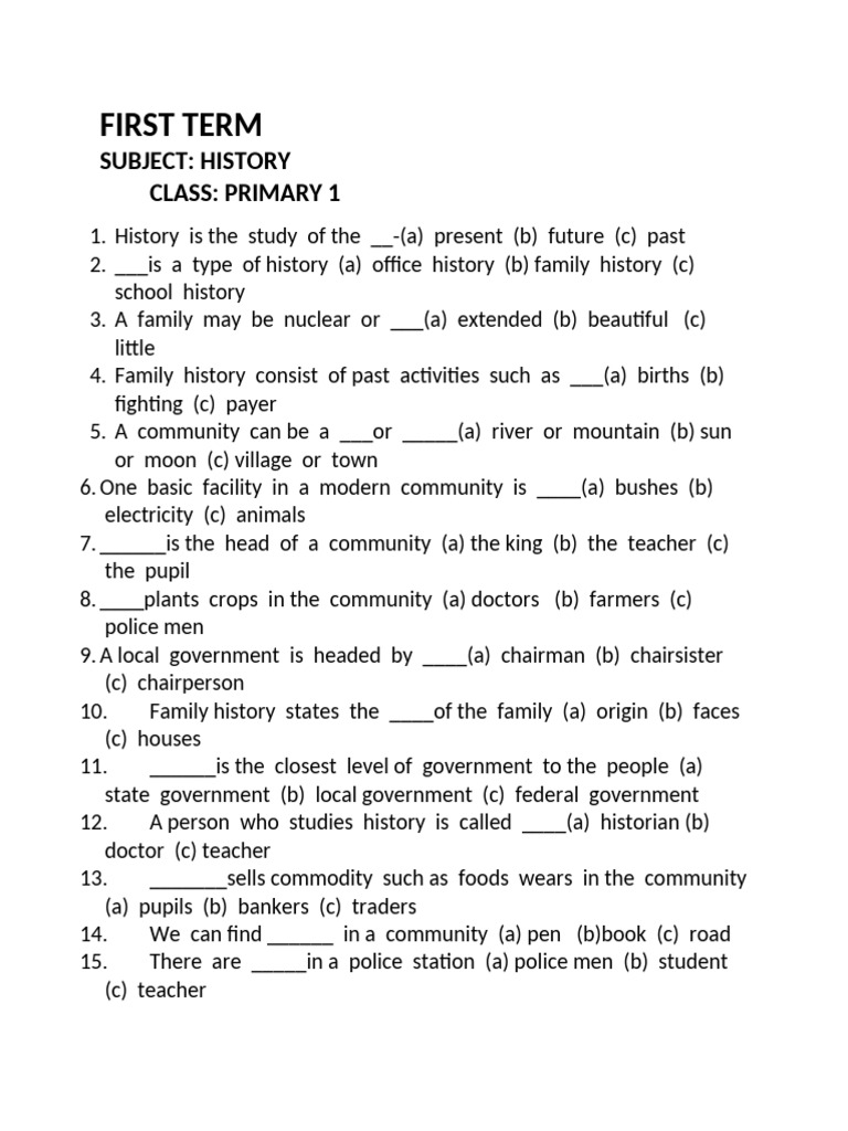 Primary 1 & 2 History Exam Questions | PDF | Nigeria | Africa