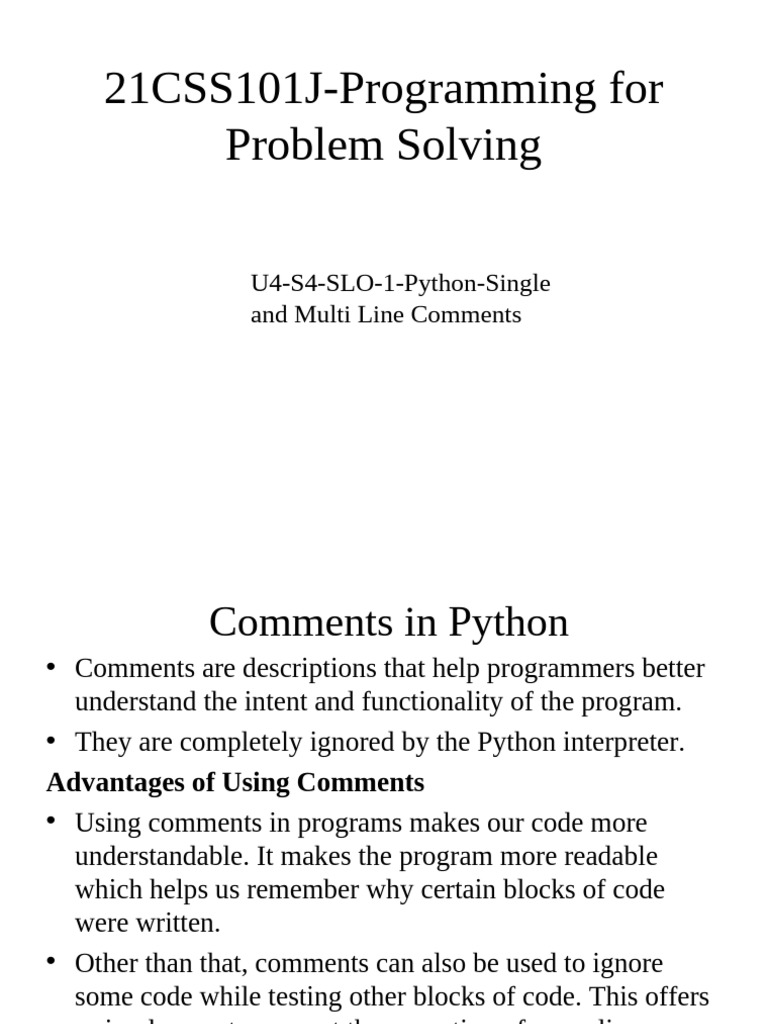 21CSS101J U4 S4 SLO1 Single Line and Multiline Comments | PDF | Systems ...
