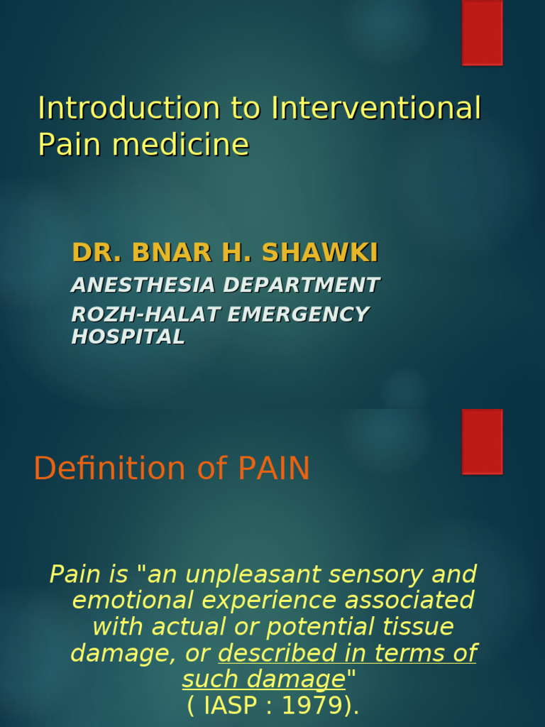 Pain Introductory Lecture, Dr. Bnar Shawki | PDF | Pain | Stimulus (Physiology)