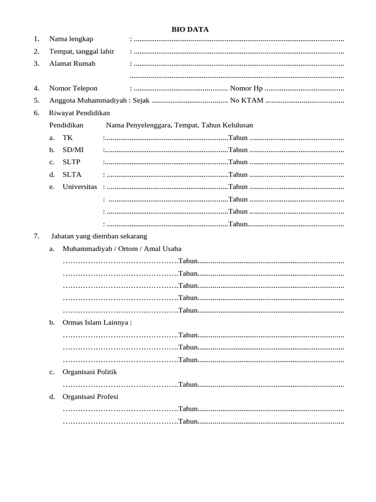 Bio Data Anggota Muhammadiyah | PDF | Griya & Taman