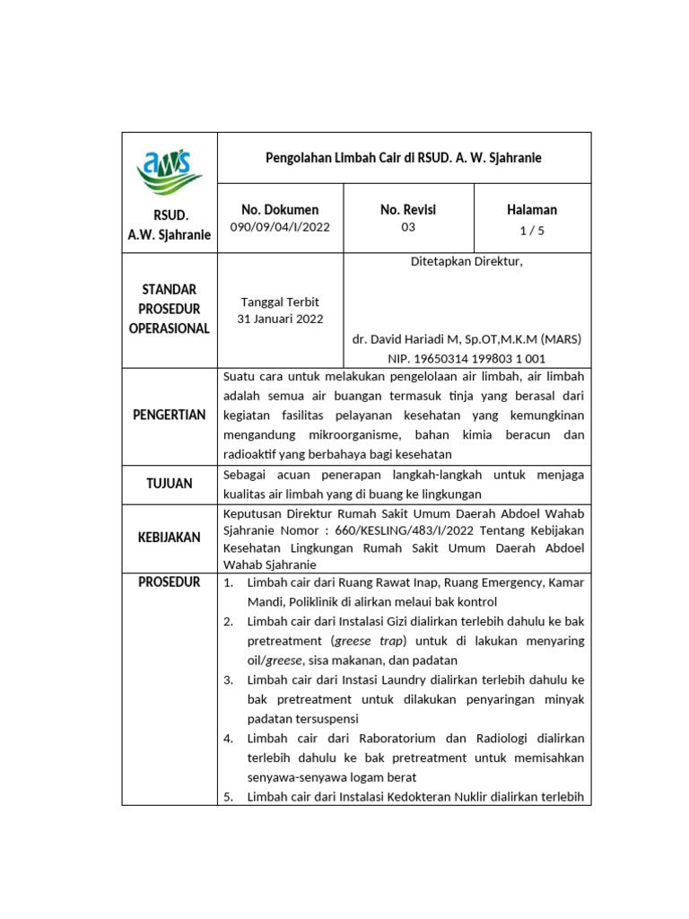 090 SPO Pengelolaan Limbah Cair (Sudah) | PDF
