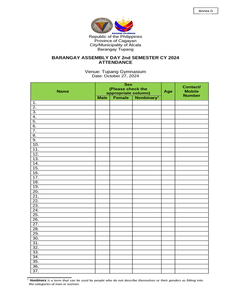 Annex G Attendance Sheet | PDF