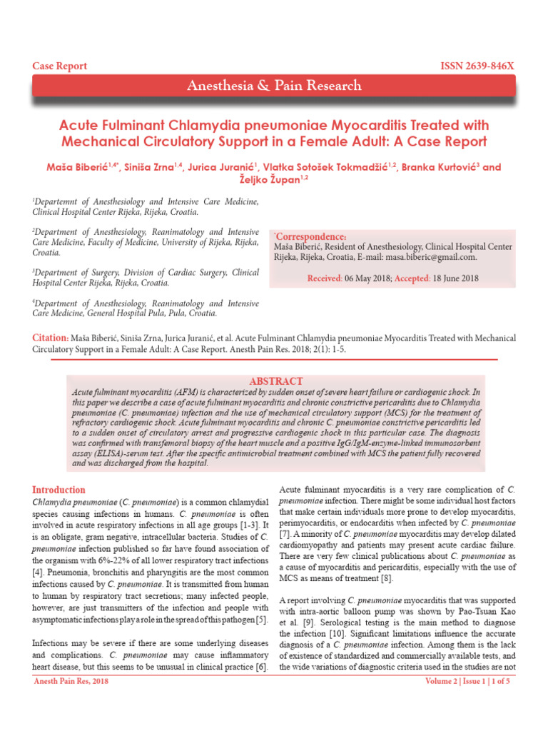 Acute Fulminant Chlamydia Pneumoniae Myocarditis Treated With ...