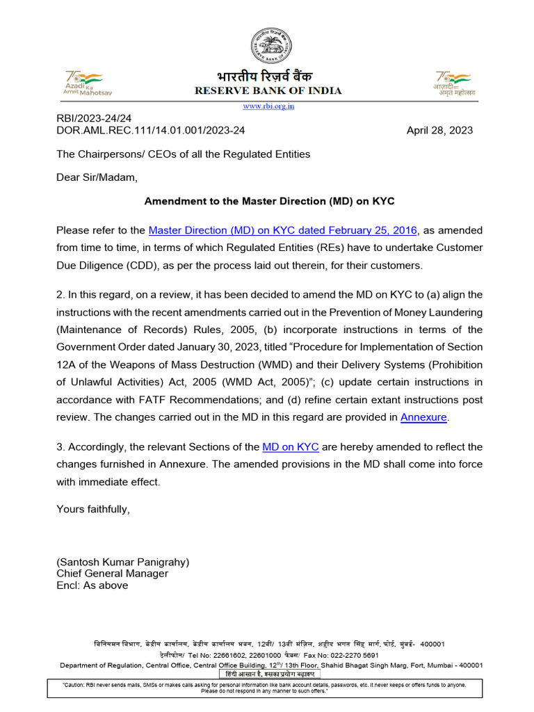 RBI KYC Master Direction Update 2023 | PDF