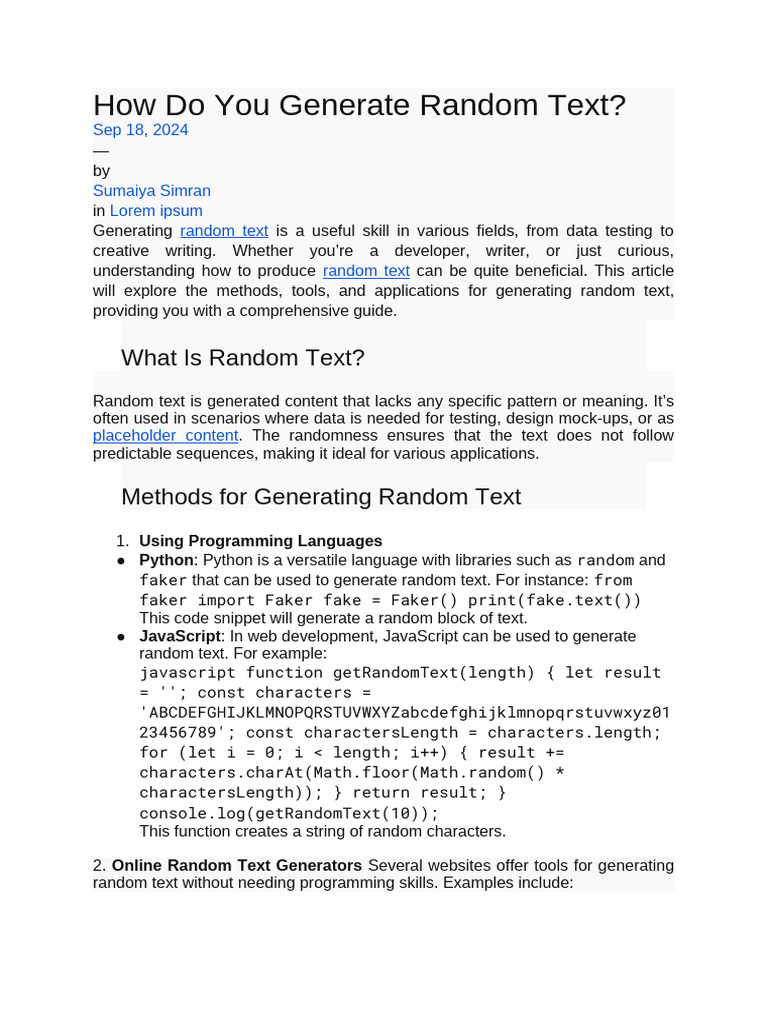 Random Text Generation Guide | PDF | Java Script | Systems Architecture