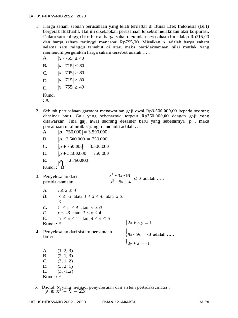 5 Lat Us MTK Wajib 2022-2023 | PDF