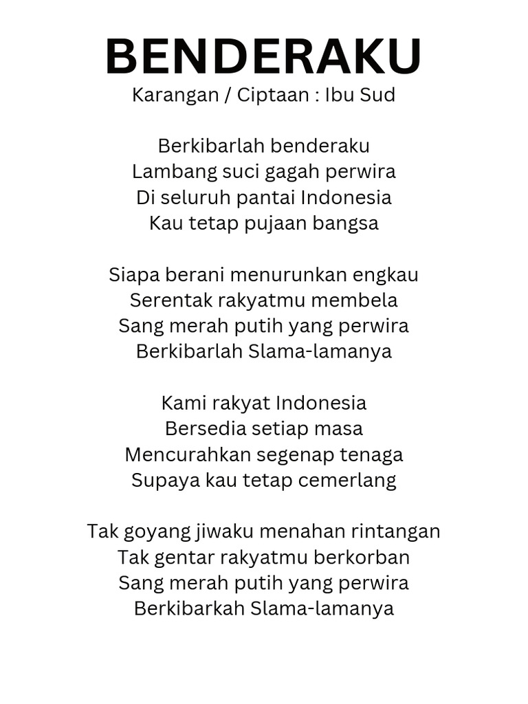 Karangan Ciptaan Ibu Sud Berkibarlah Benderaku Lambang Suci Gagah Perwira - 20240808 - 213610 ...
