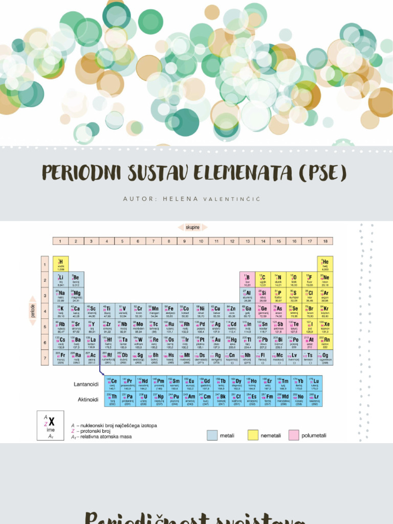Periodni Sustav Elemenata (Pse) : Autor: Helena | PDF