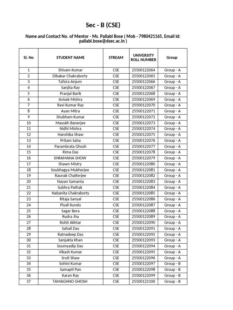 Sec B_Student List | PDF
