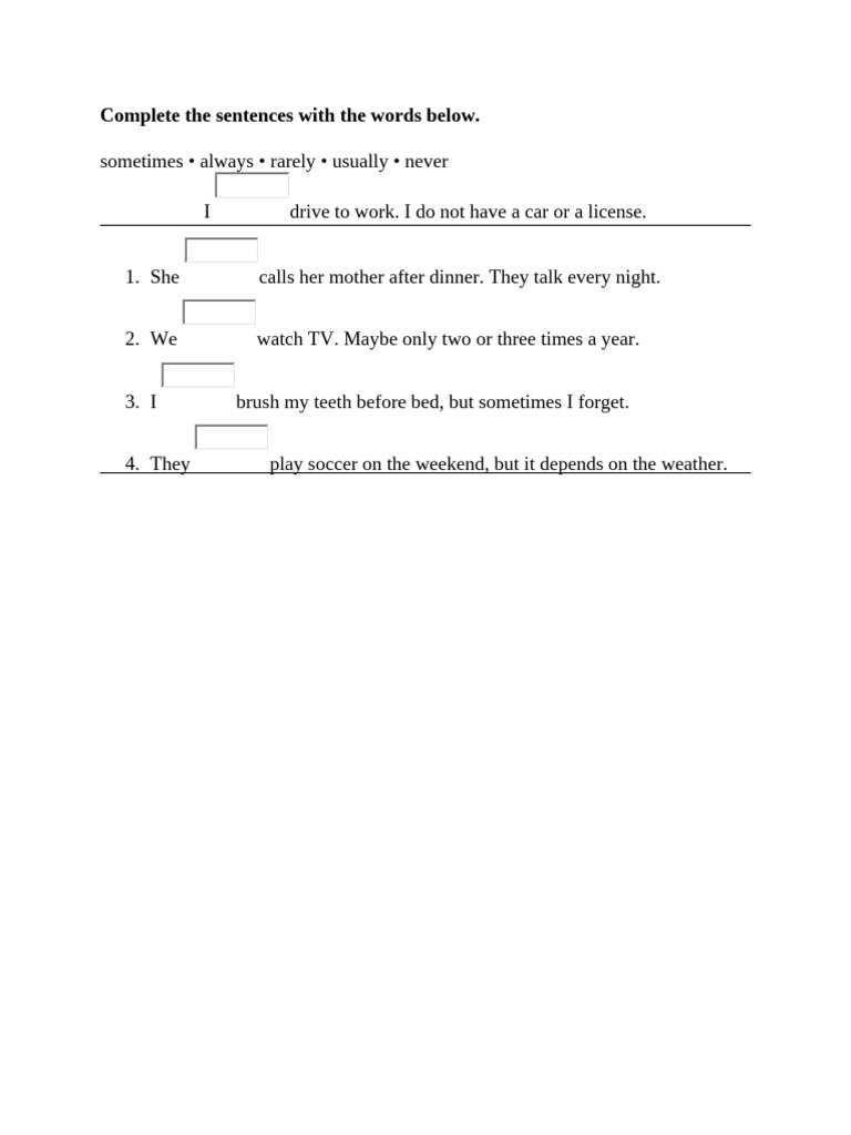 Sentence Completion Exercise with Adverbs | PDF