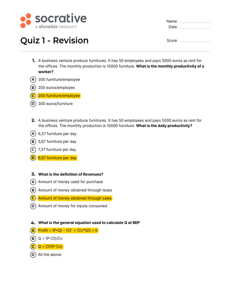 Quiz_Quiz 1 - Revision - Solution | PDF