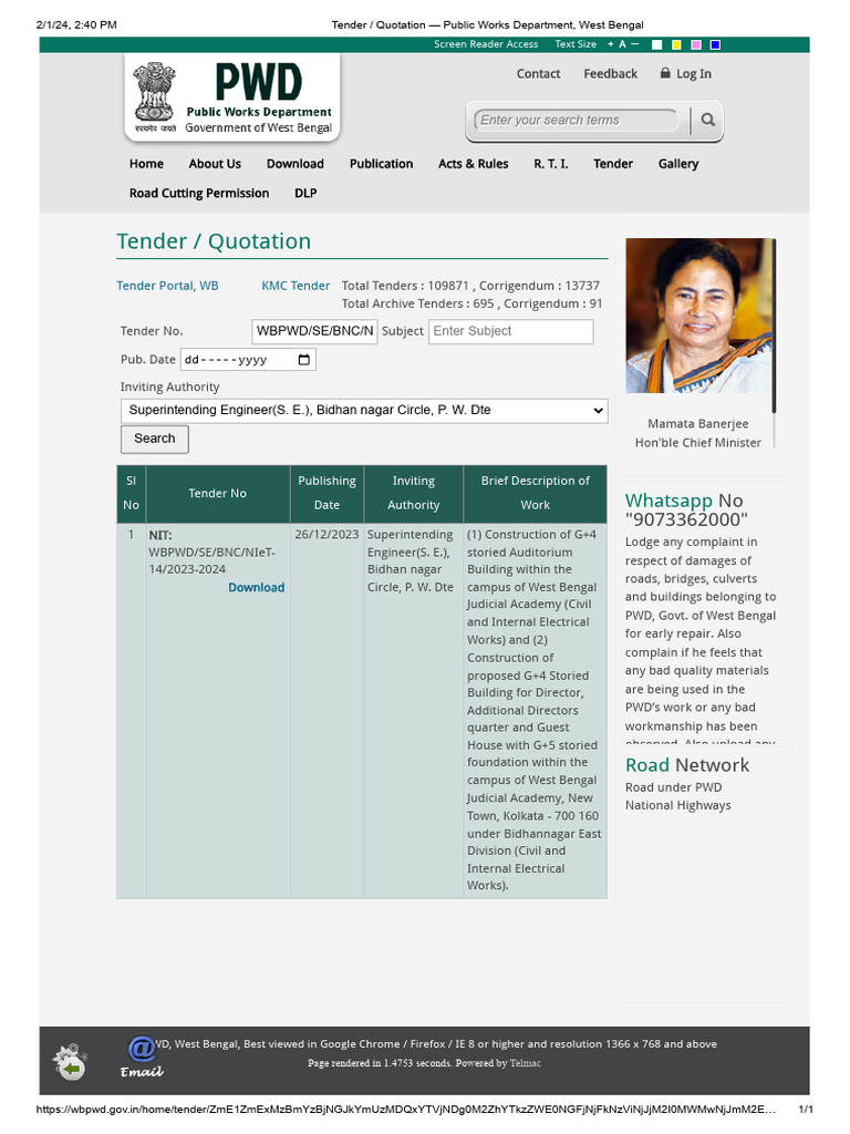 West Bengal PWD Tender Announcement | PDF
