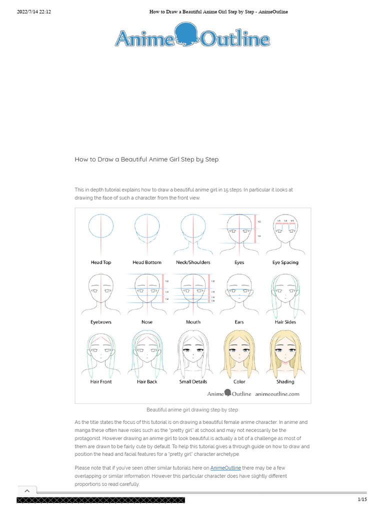 How To Draw A Beautiful Anime Girl Step by Step | PDF | Anime | Ear