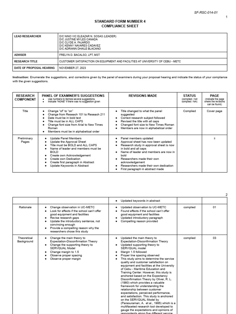 Group 29 - SF No.4 Compliance Sheet Proposal Hearing | PDF | Sampling (Statistics) | Theory