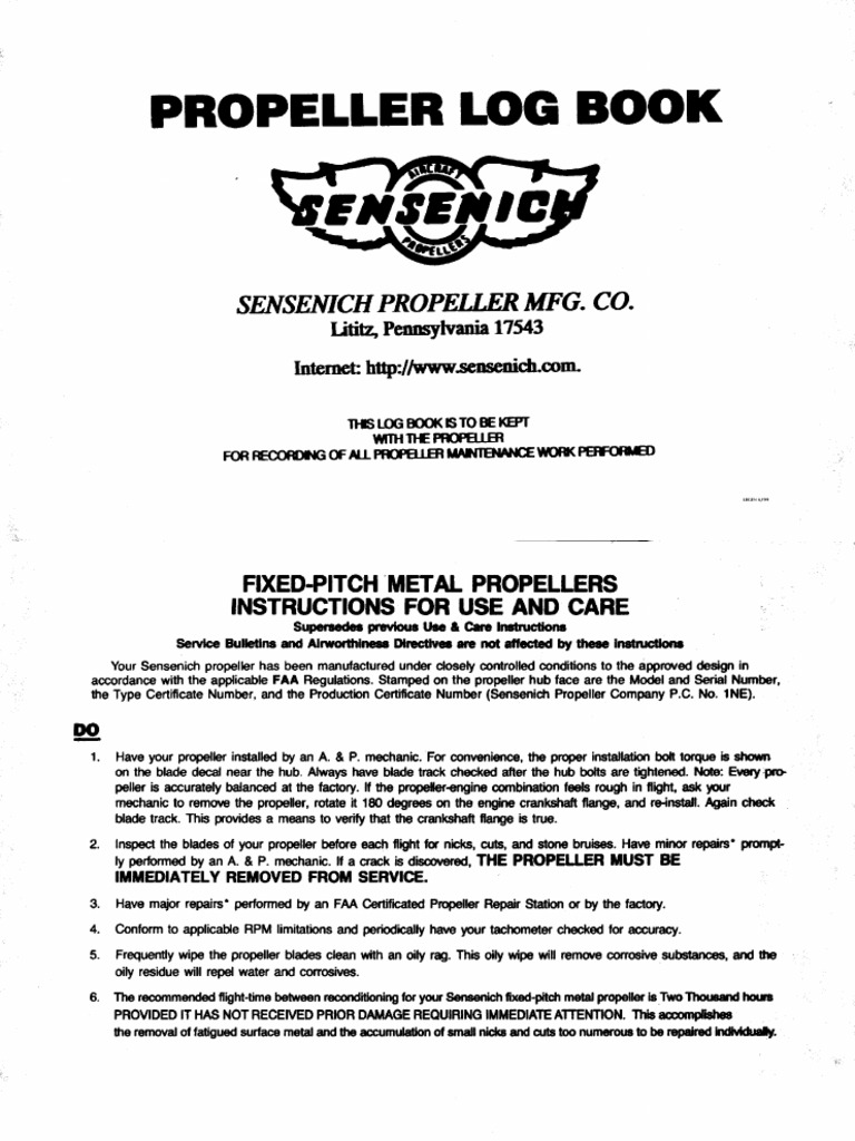 Miscellaneous Documents Sensenich Log Book 1287584172 (1) | PDF