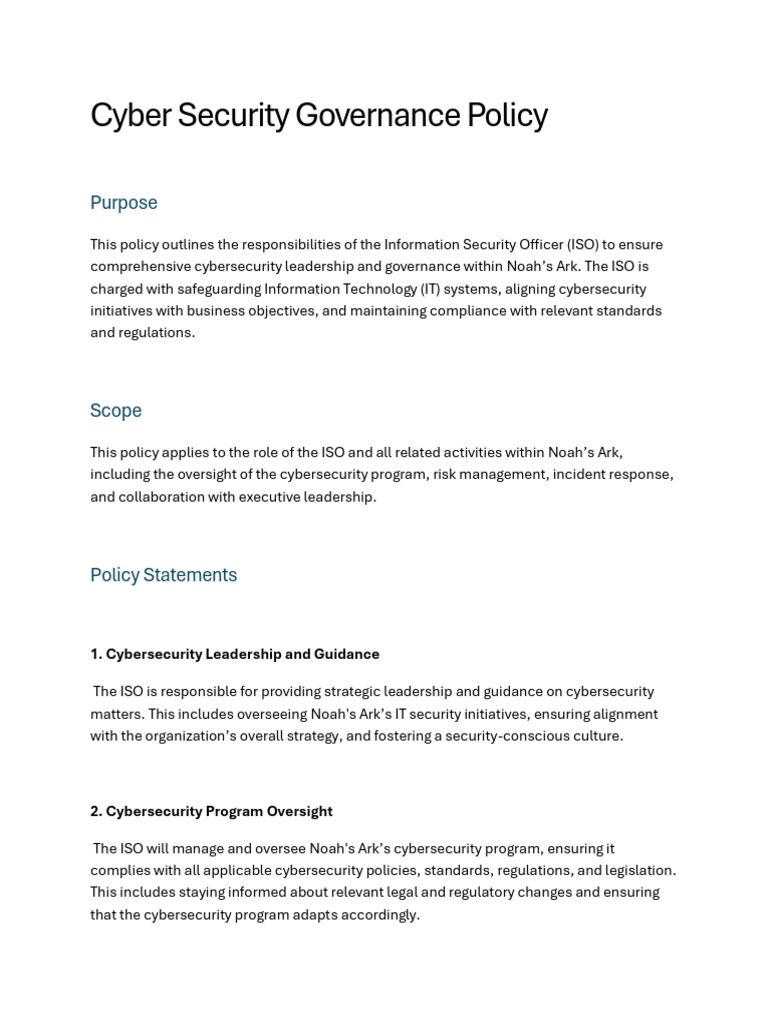 Cyber Security Governance Policy | PDF | Computer Security | Security