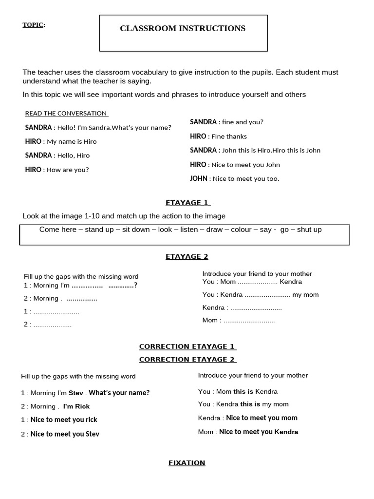 Topic Classroom Instructions | PDF | Lexicology | Vocabulary