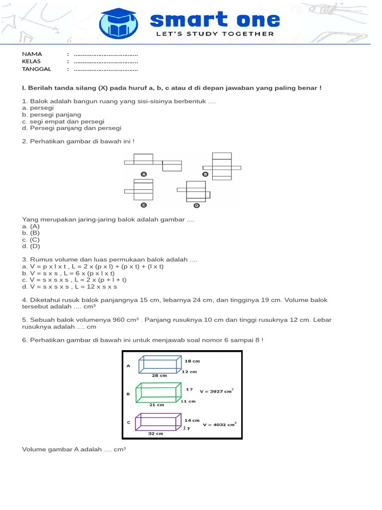 Soal Balok MTK Smt. 1 | PDF