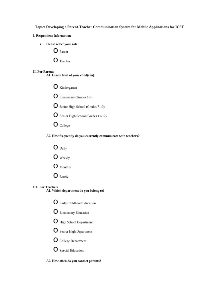 Parent-Teacher Communication App Survey | PDF | Communication | Schools