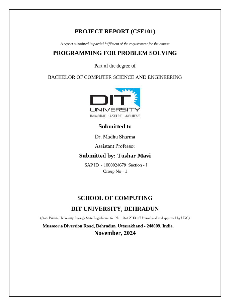 Report Format Mini Project CSF101 | PDF | Computer Science | Computer Engineering