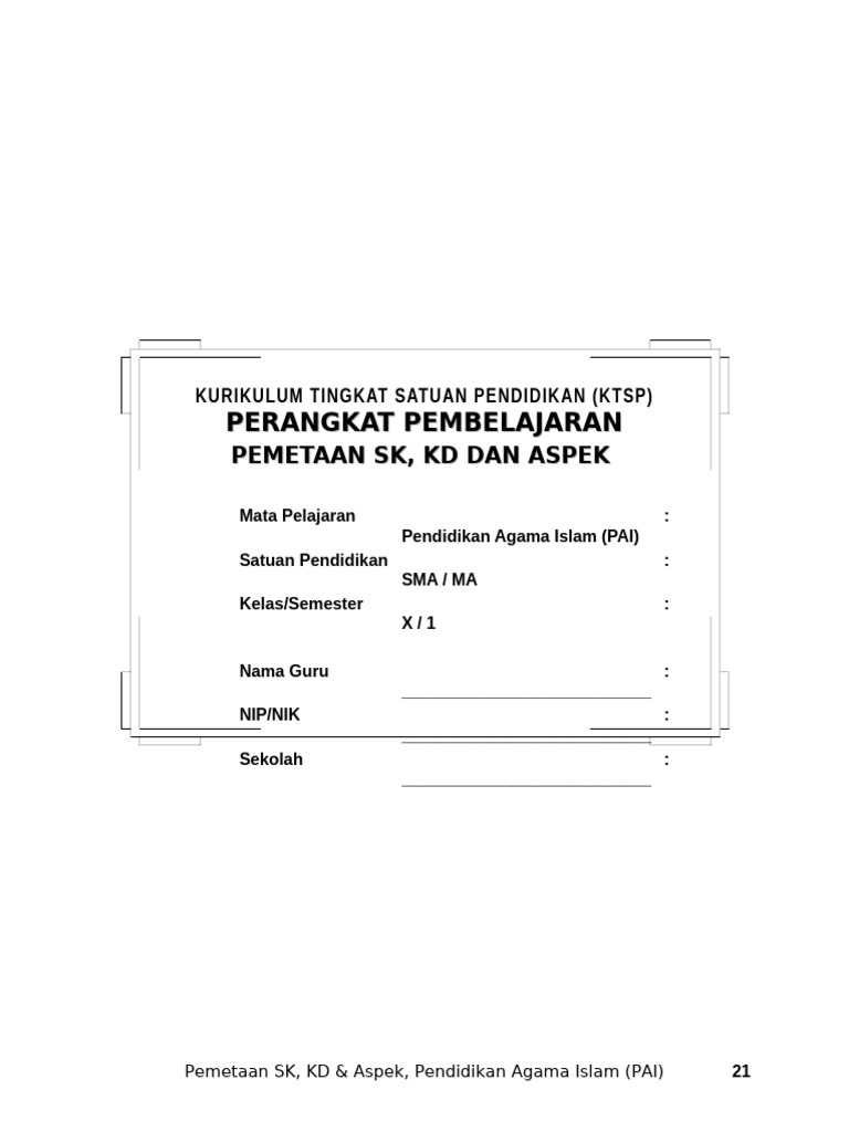 Pemetaan SK KD Pai Kelas X SMT 1 | PDF
