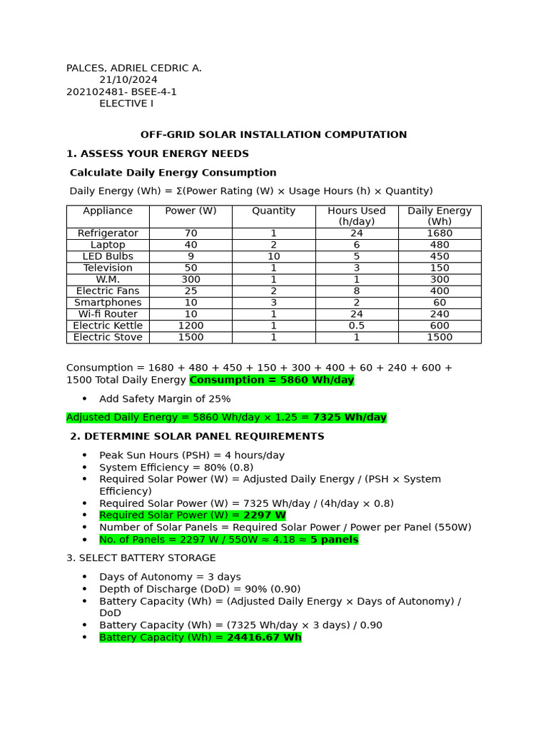 Palces Solar Computation | PDF | Power Inverter | Power (Physics)