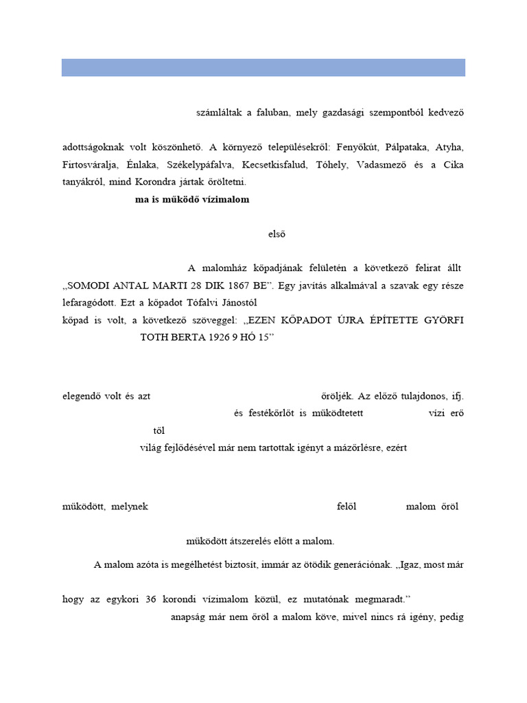 Korondi Vizimalom | PDF