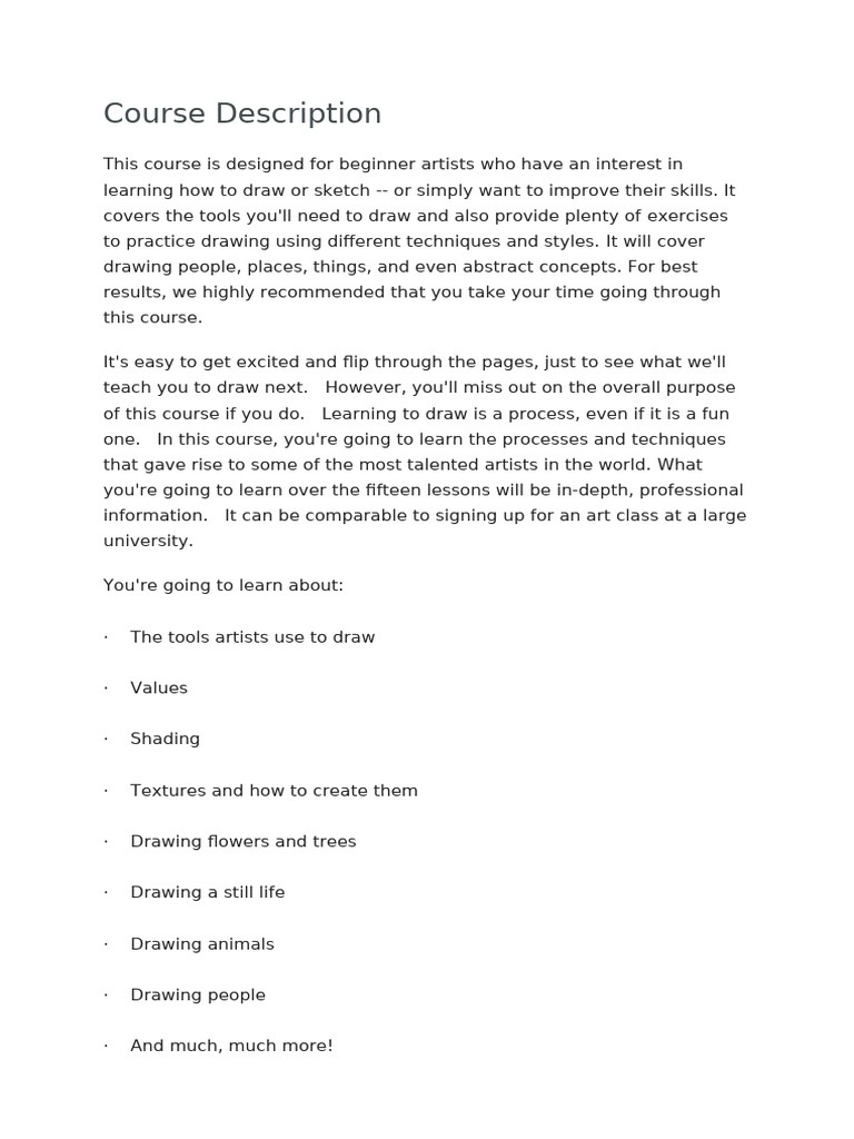 Art Course Description | PDF | Drawing | Cognition