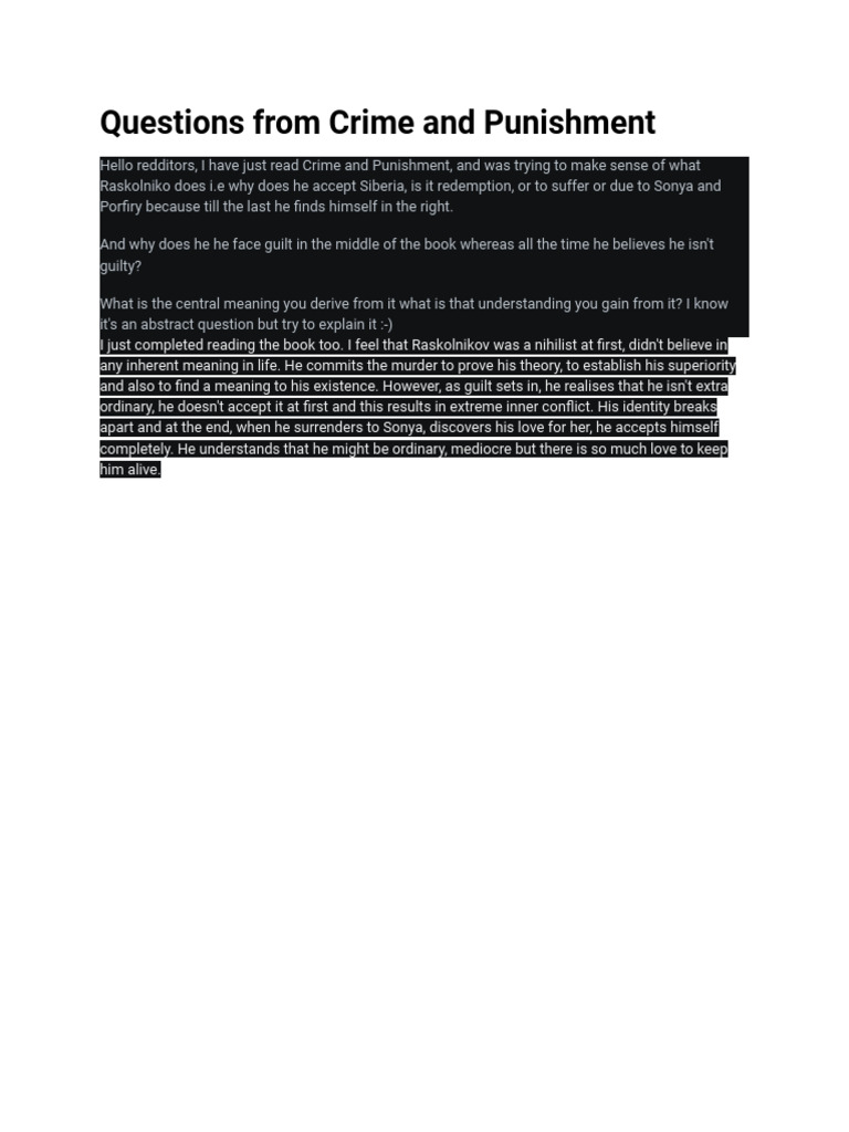 Questions From Crime and Punishment | PDF