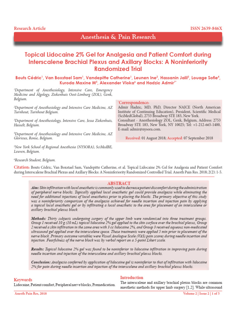 Topical Lidocaine 2 Gel For Analgesia and Patient Comfort During ...