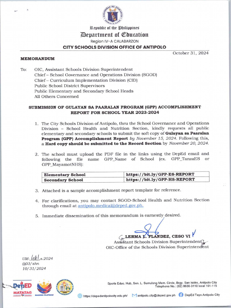 Um 661 Submission of Gulayan Sa Paaralan Program GPP Accomplishment ...