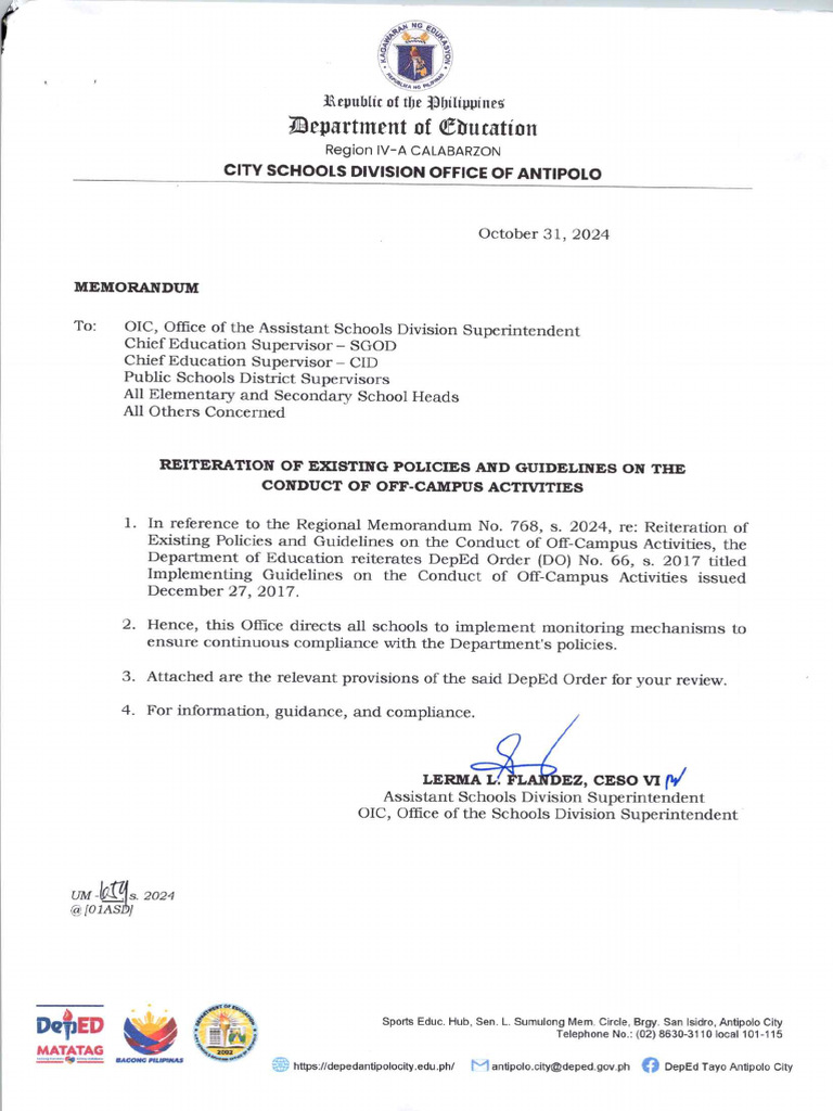 Um 659 Reiteration of Existing Policies and Guidelines On The Conduct ...