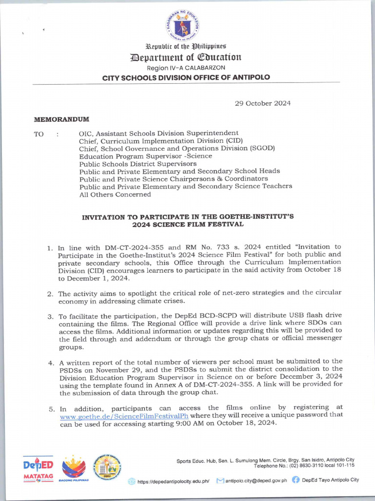 Um 645 Invitation To Participate in The Goethe Nstituts 2024 Science Fil Festival | PDF