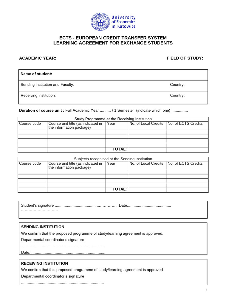 Bilateral Agreements Learning Agreement New | PDF | Course Credit | Academia
