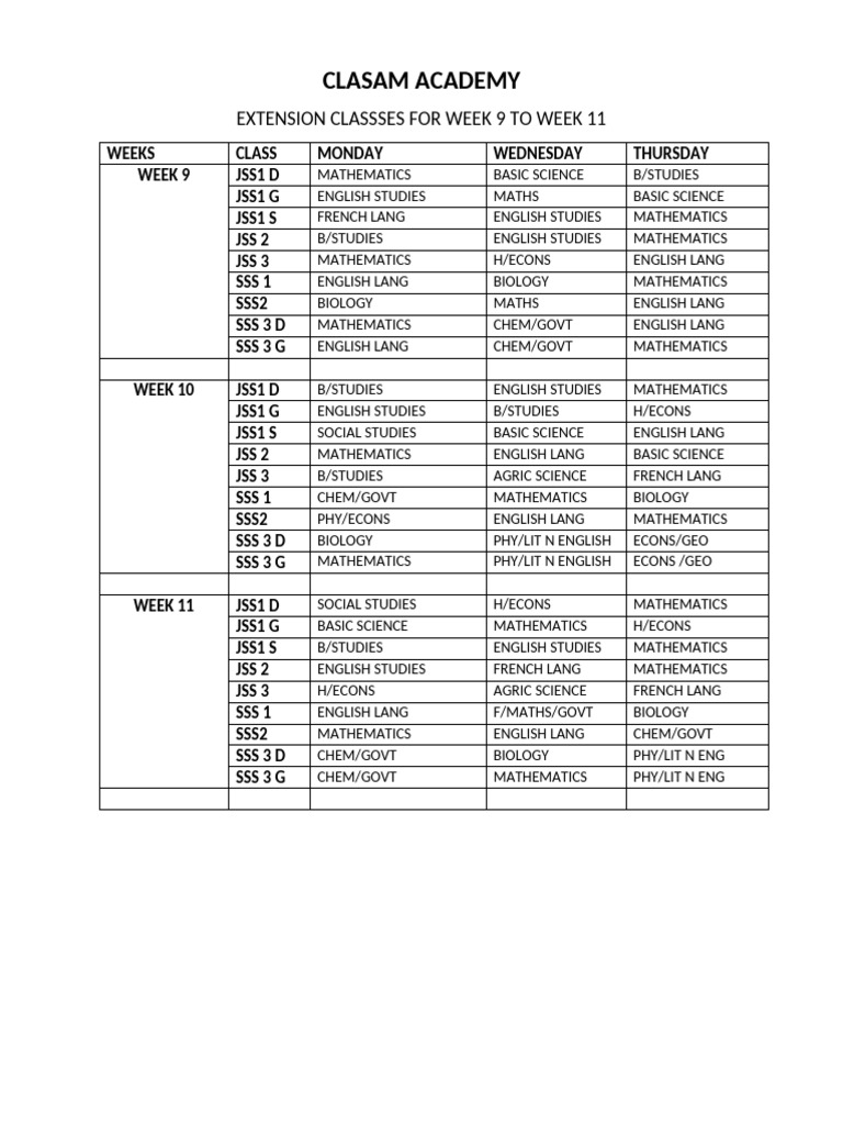 Clasam Academy Extension Classes Schedule | PDF | Language Arts ...