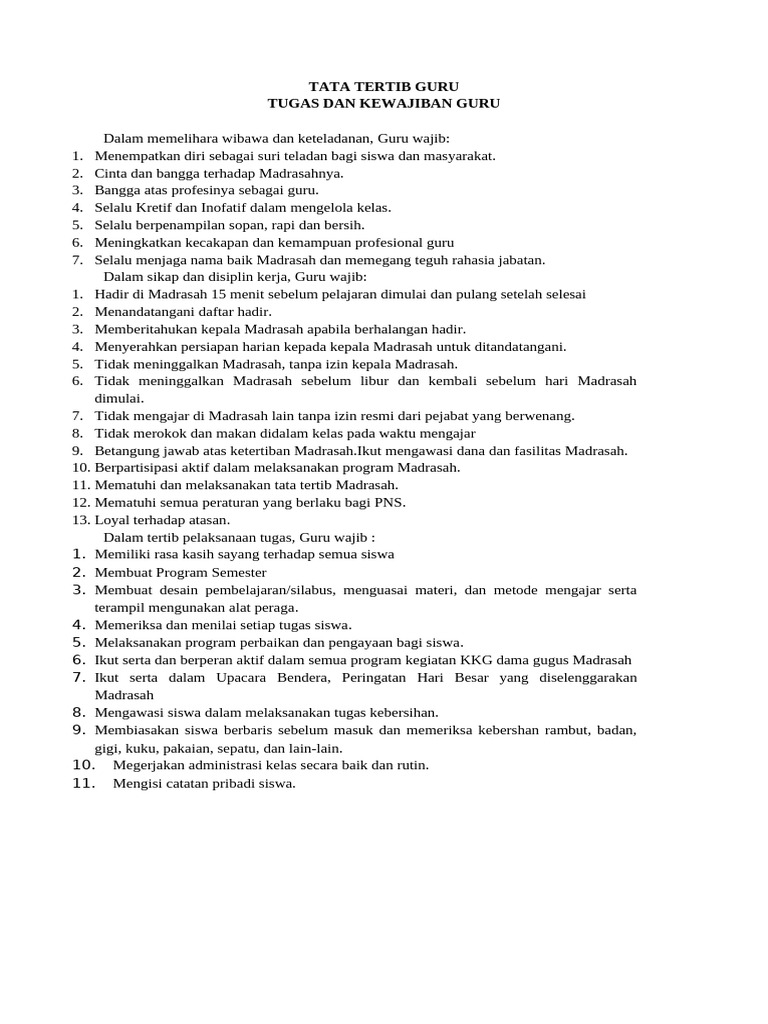 Tata Tertib Guru, Tugas, Dan Kewajiban Guru | PDF | Karier & Perkembangan | Pengembangan Diri