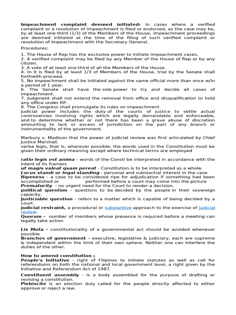 Impeachment Process Overview | PDF | Impeachment | Standing (Law)