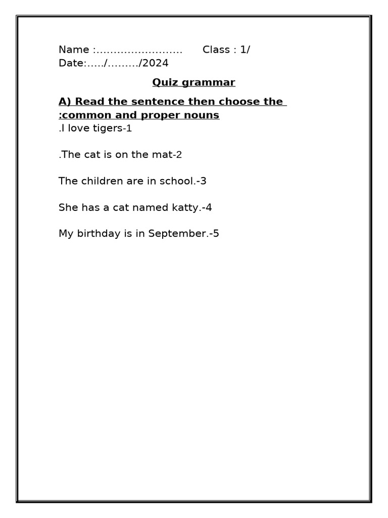 Grammar Quiz | PDF | Language Arts & Discipline