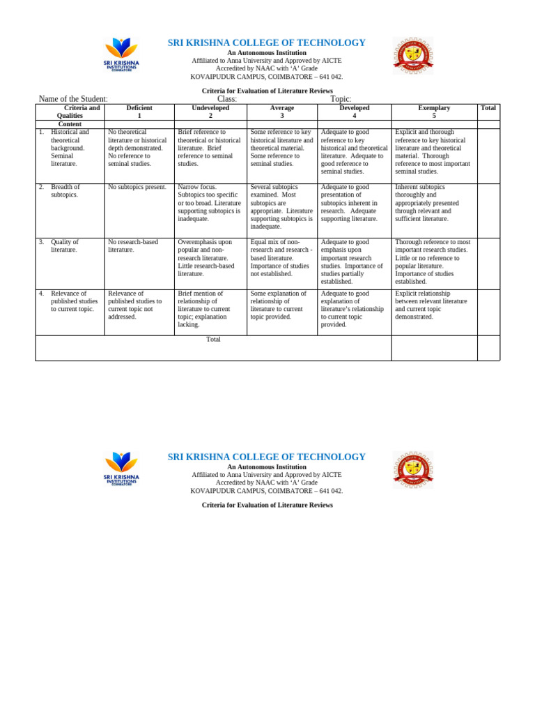 Criteria For Evaluation of Literature Re | PDF | Social Science ...