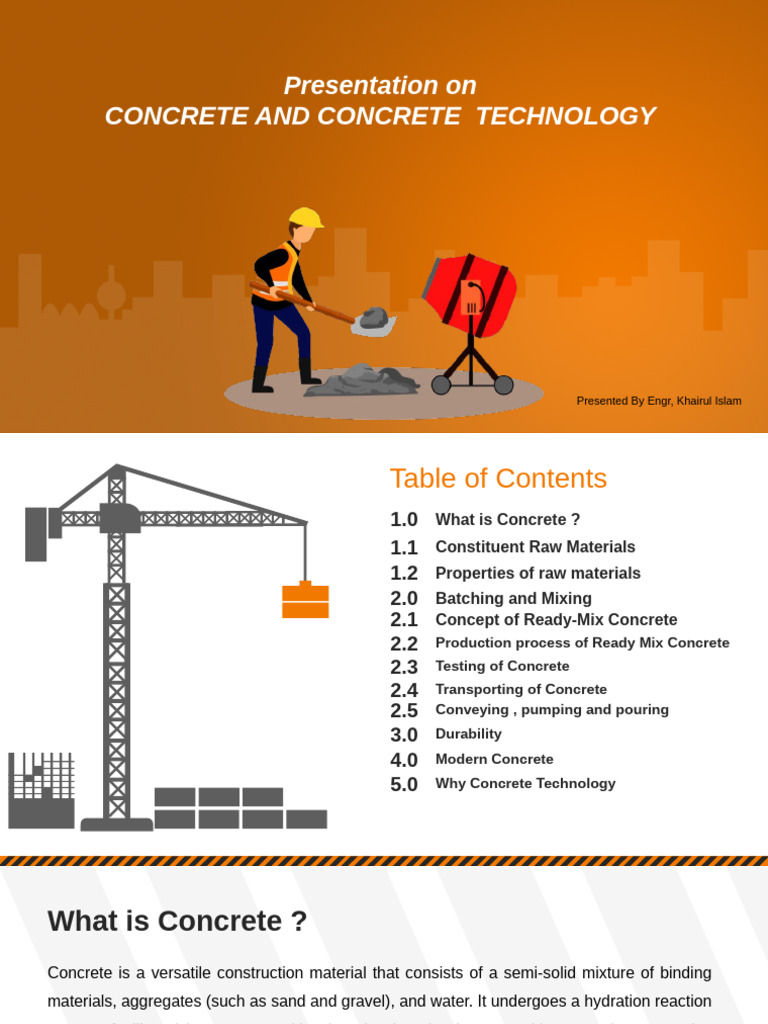 Presentation On Concrete and Concrete Technology | PDF | Concrete | Cement