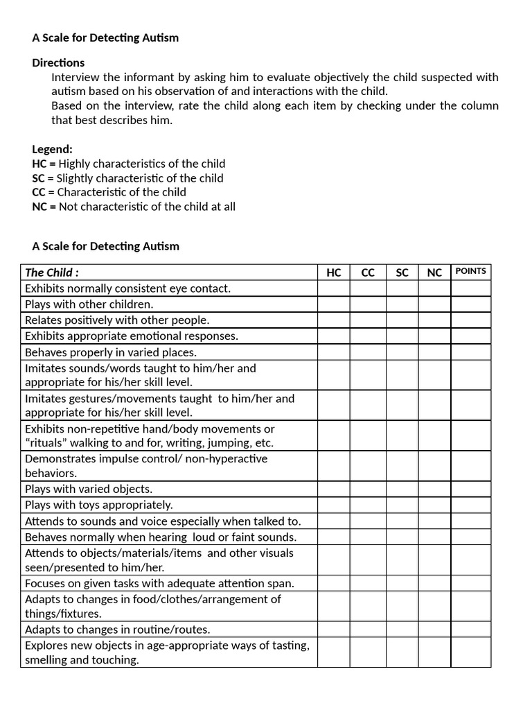 A Scale for Detecting Autism | PDF | Autism Spectrum | Thought A Scale for Detecting Autism | PDF | Autism Spectrum | Thought