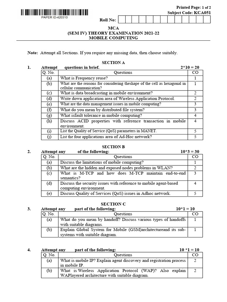 Mobile Computing Kca 051 1 | PDF | Quality Of Service | Networking Standards