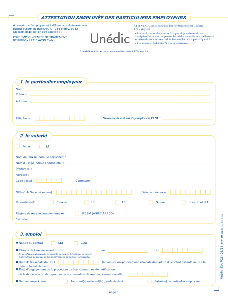 Attestation Employeur Cesu | PDF | Travail | Relations entre employés