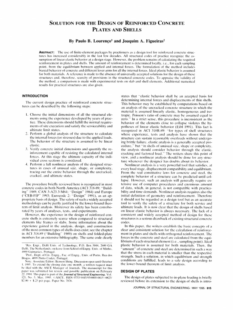 Solution For The Design of Reinforced Concrete Plates and Shells by ...