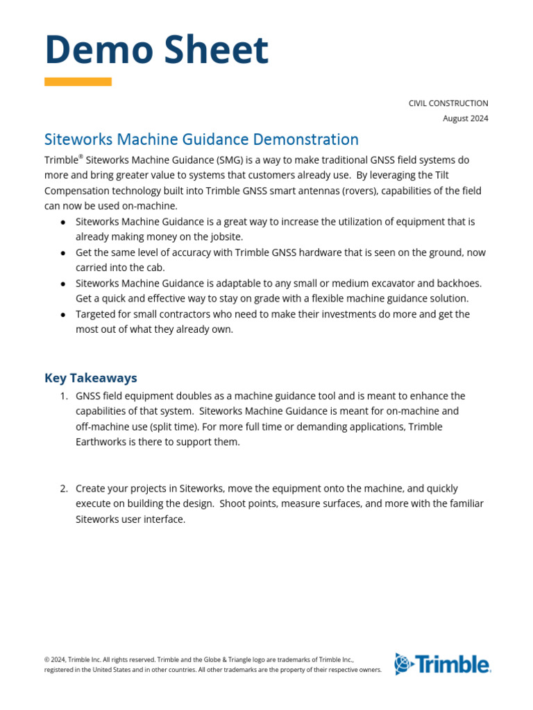 Demo Sheet Siteworks Machine Guidance (SMG) 101CVS - DGEv10 | PDF ...