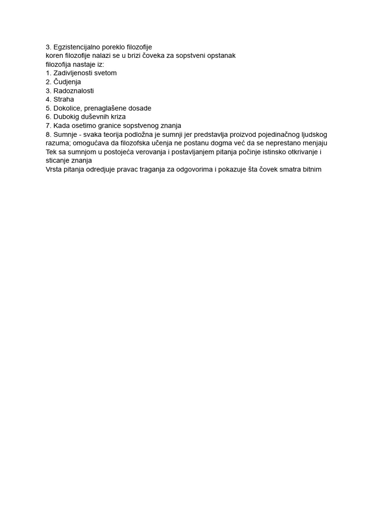 Egzistencijalno Poreklo Filozofije | PDF